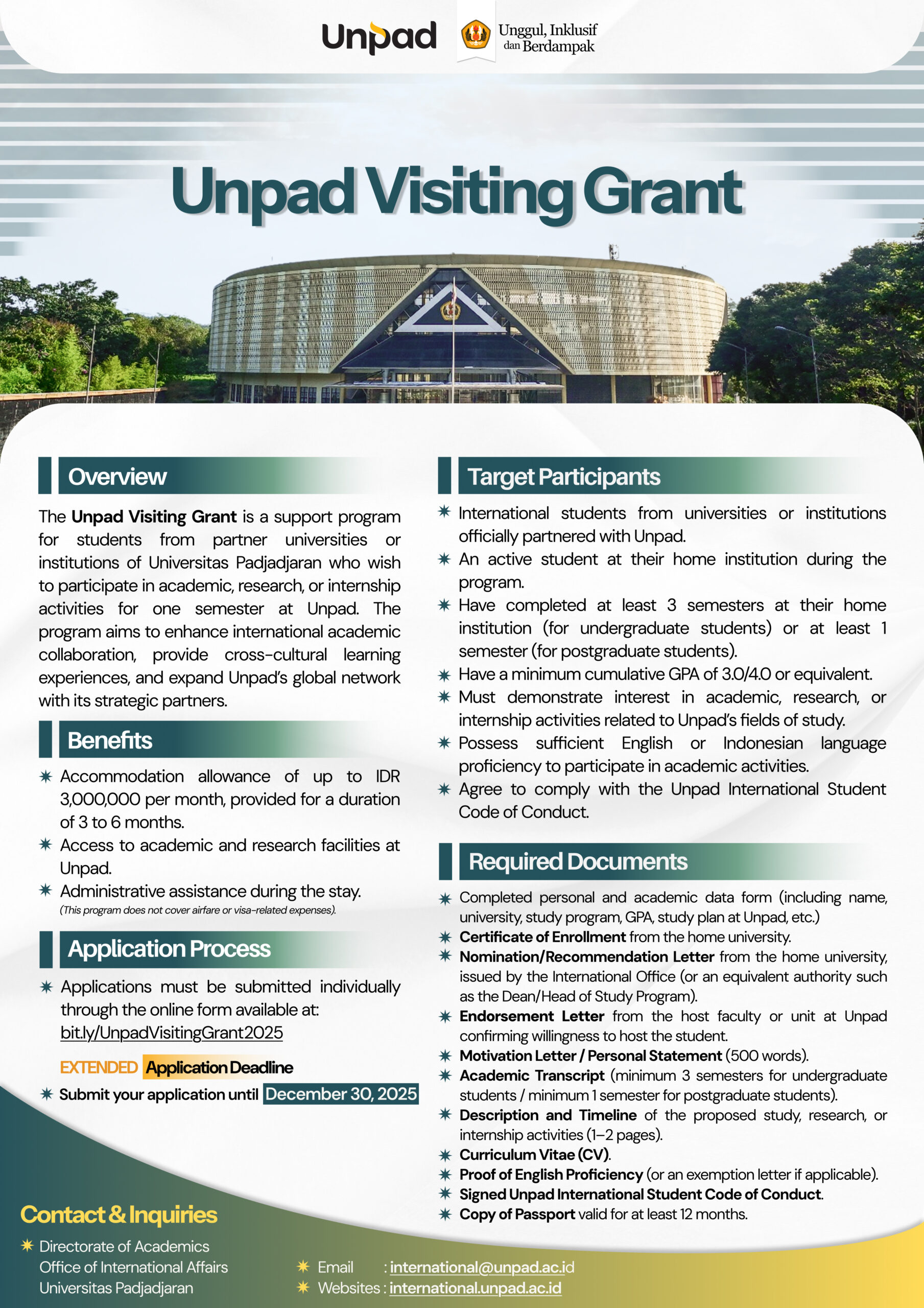 Unpad Visiting Grant – International Office